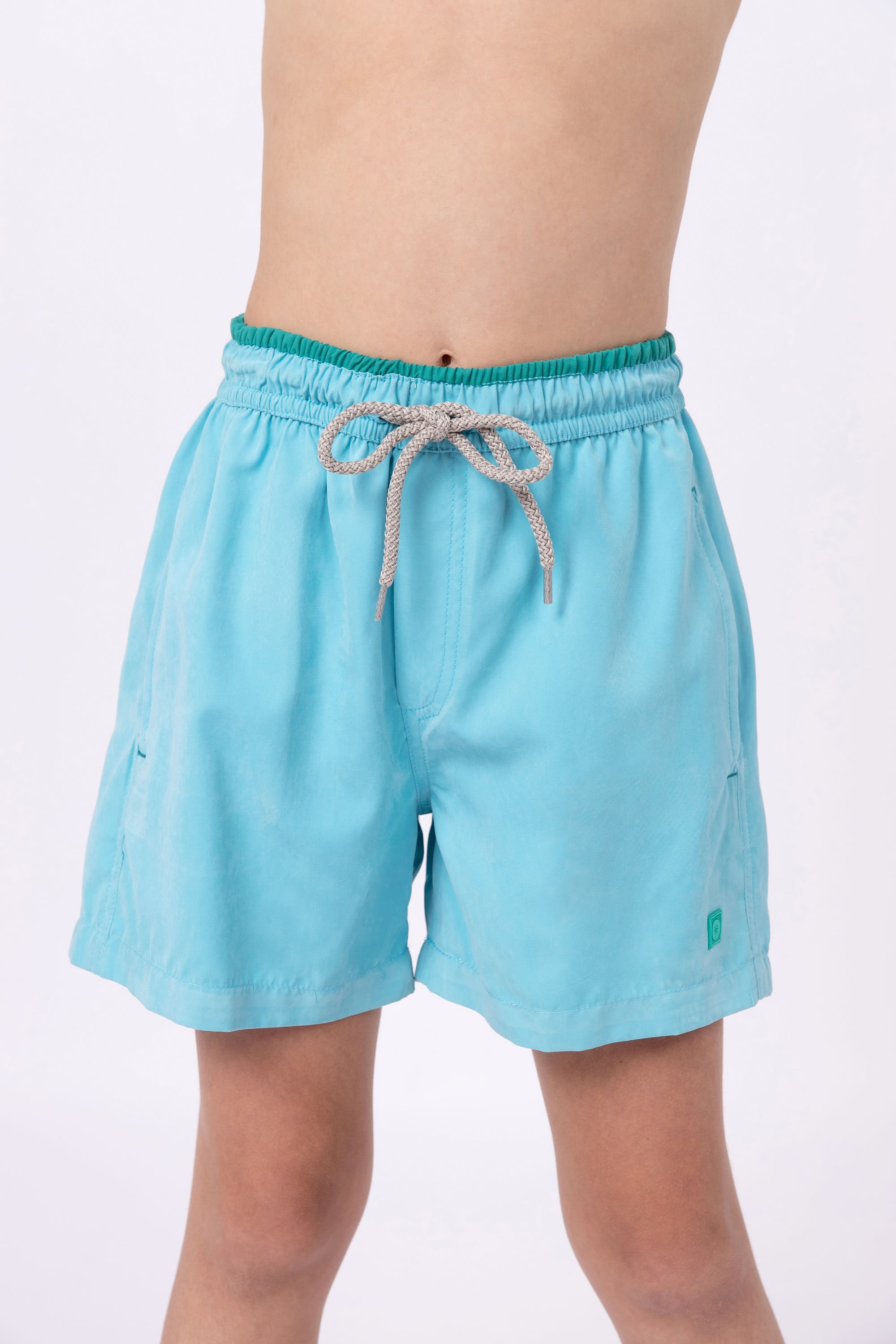 Short de água sem cueca com nylon aveludado para meninos - Um mais Um