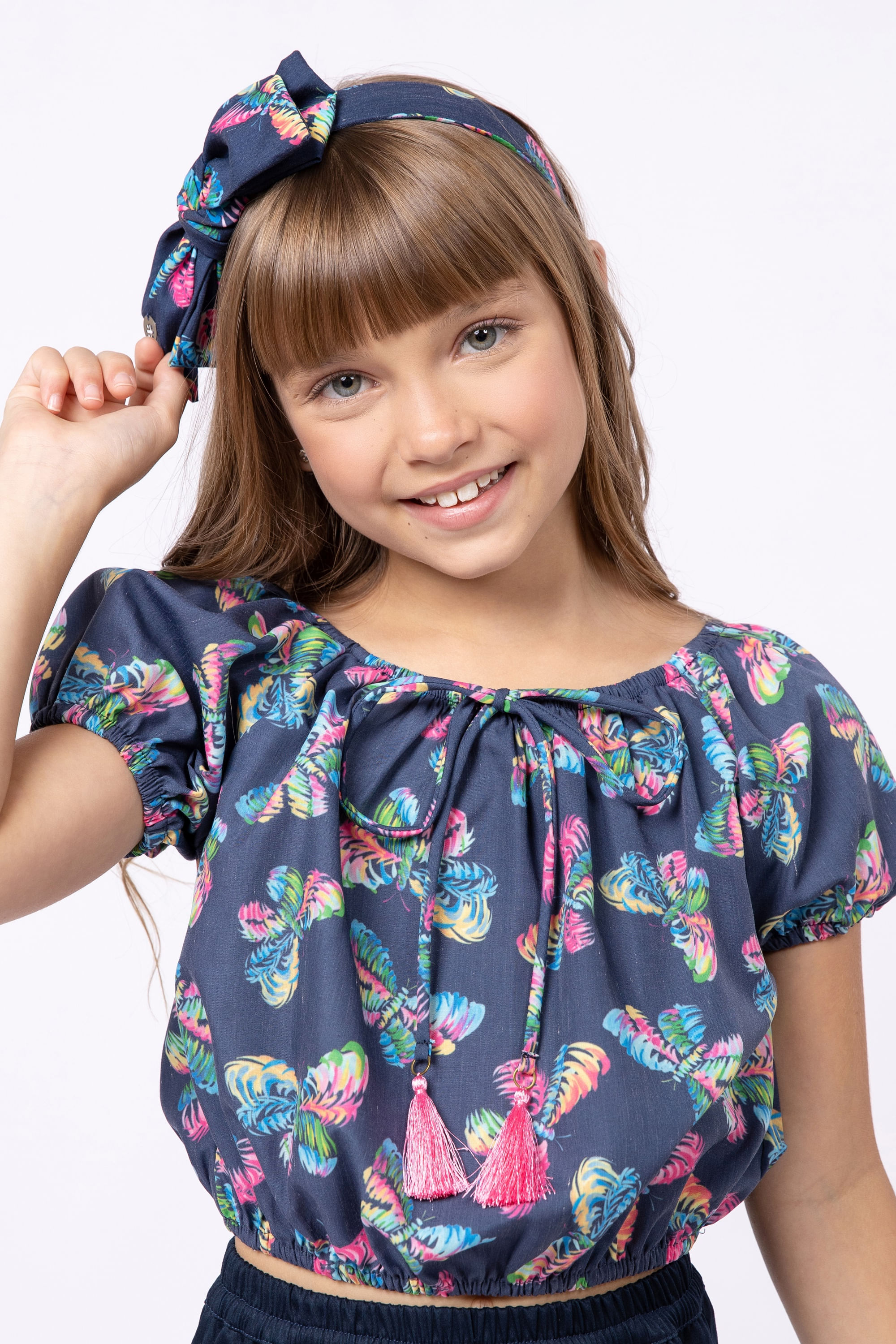 Conjunto bata em tricoline estampada e short em sarja acetinada para ...
